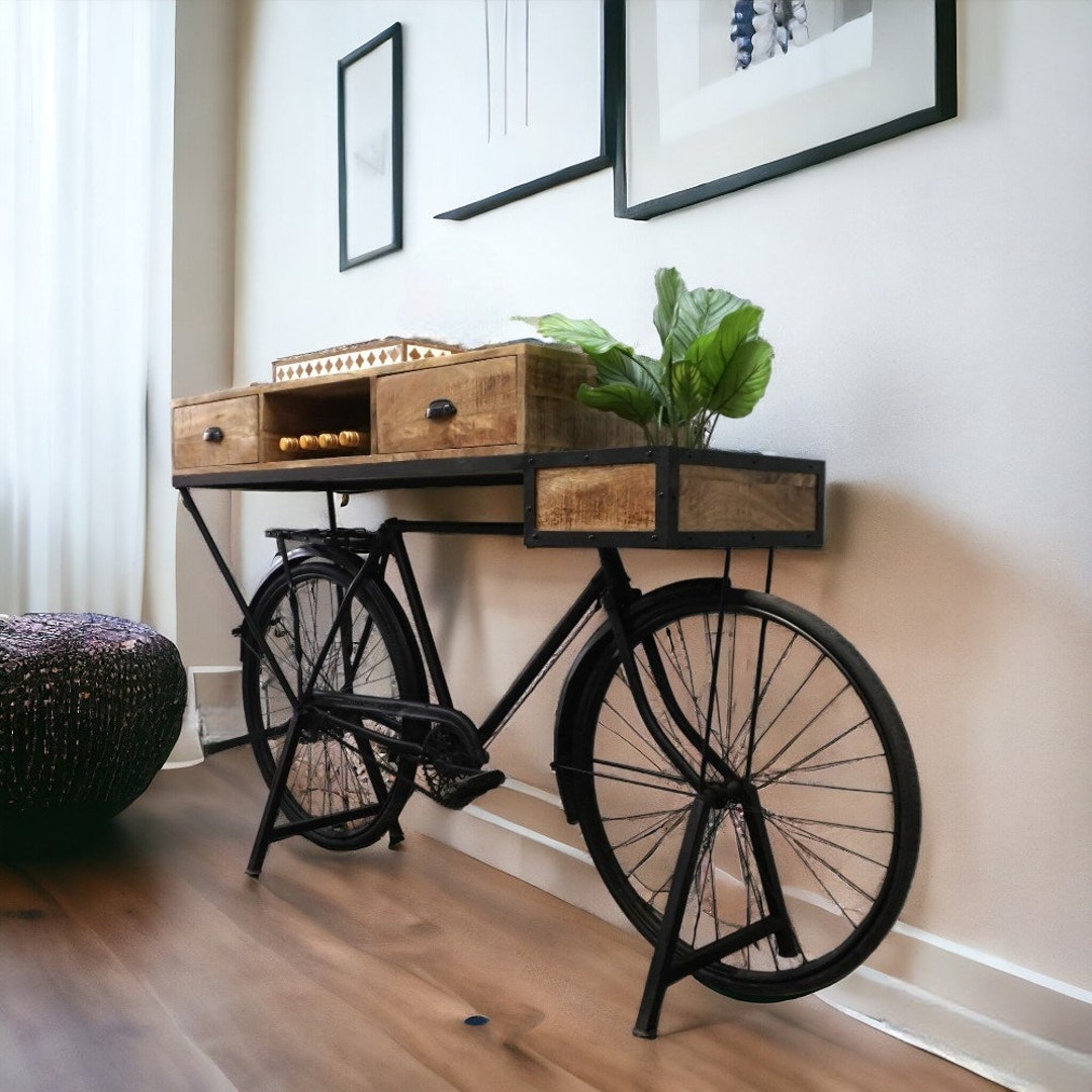 Hand-crafted Vintage Bicycle Console Table With Drawers Unique Console ...