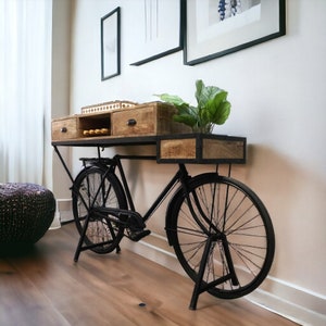 Hand-crafted Vintage Bicycle Console Table With Drawers Unique Console ...