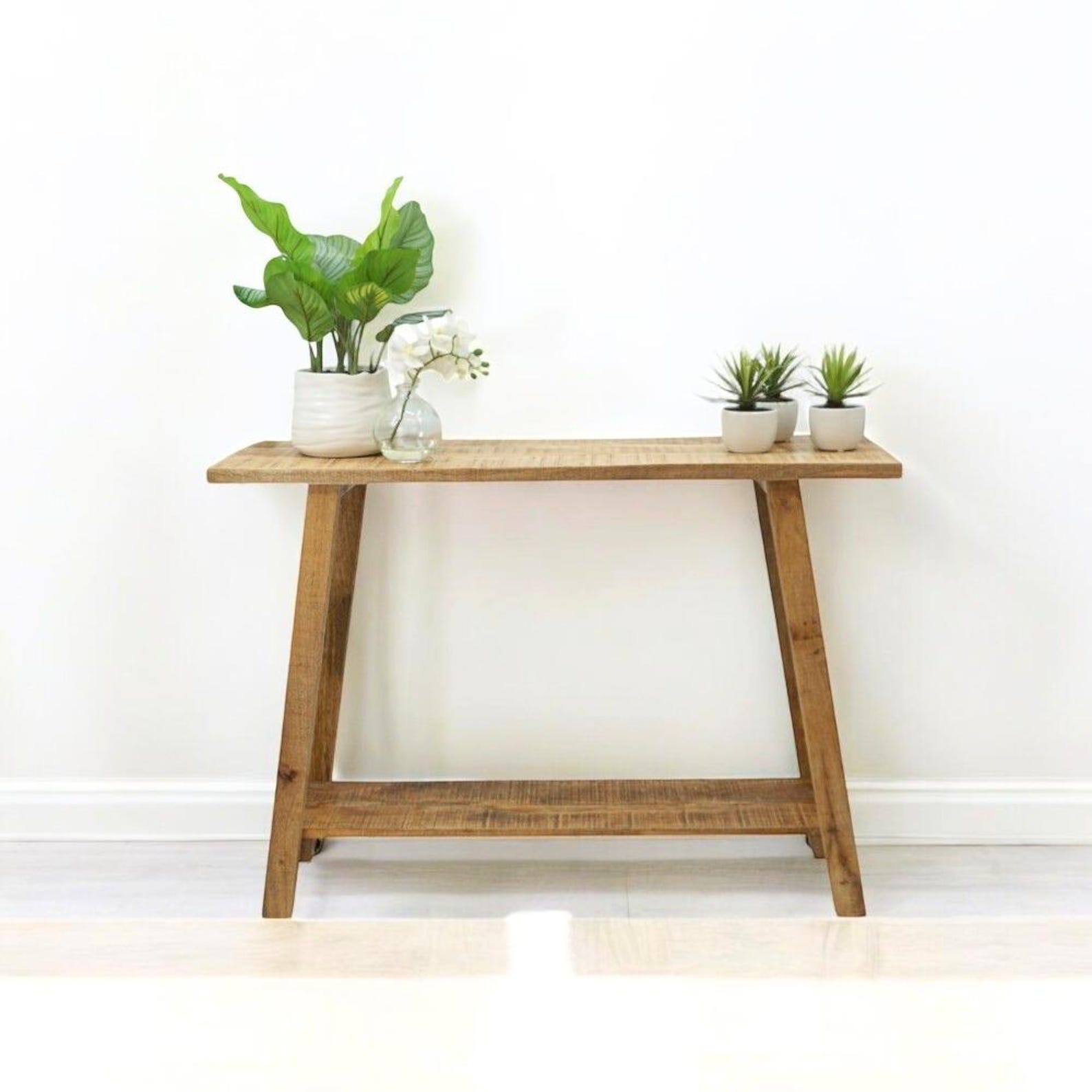 Hand-crafted Rustic Mango Wood Console Table With Shelf: Entry or Sofa ...