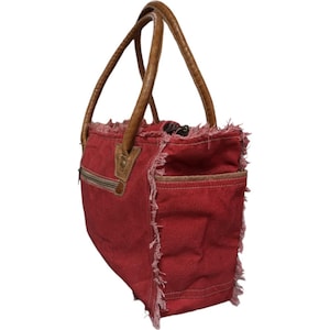 Vintage Style Red Canvas Shoulder Bag: Le Cafe Print, Leather Straps - Etsy