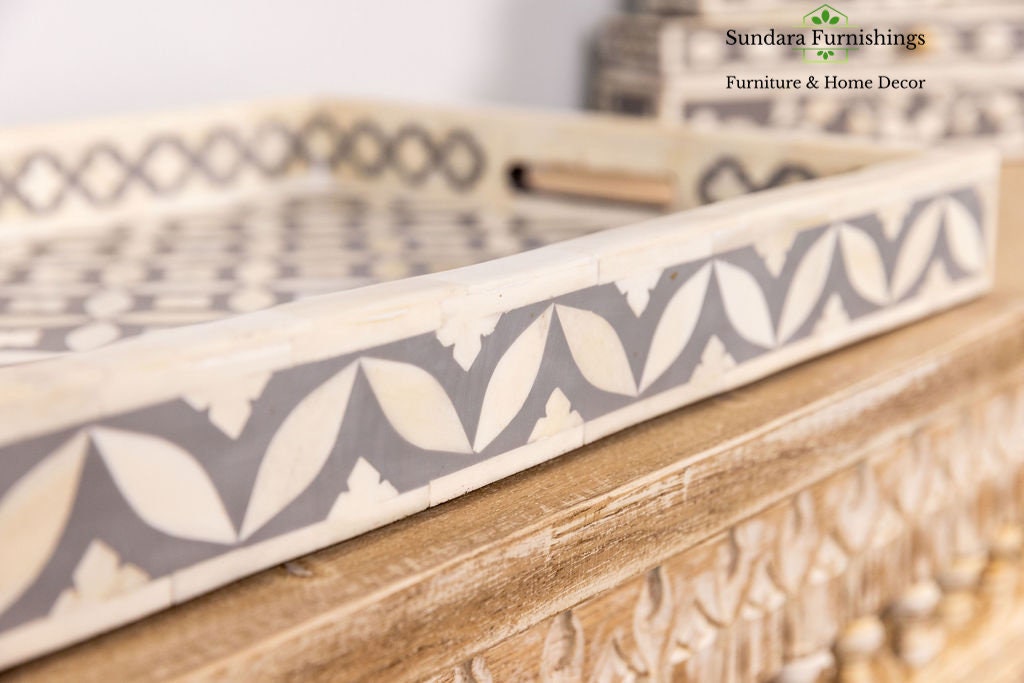 Large Decorative Serving Tray With Elegant Geometric Motif Gray and ...