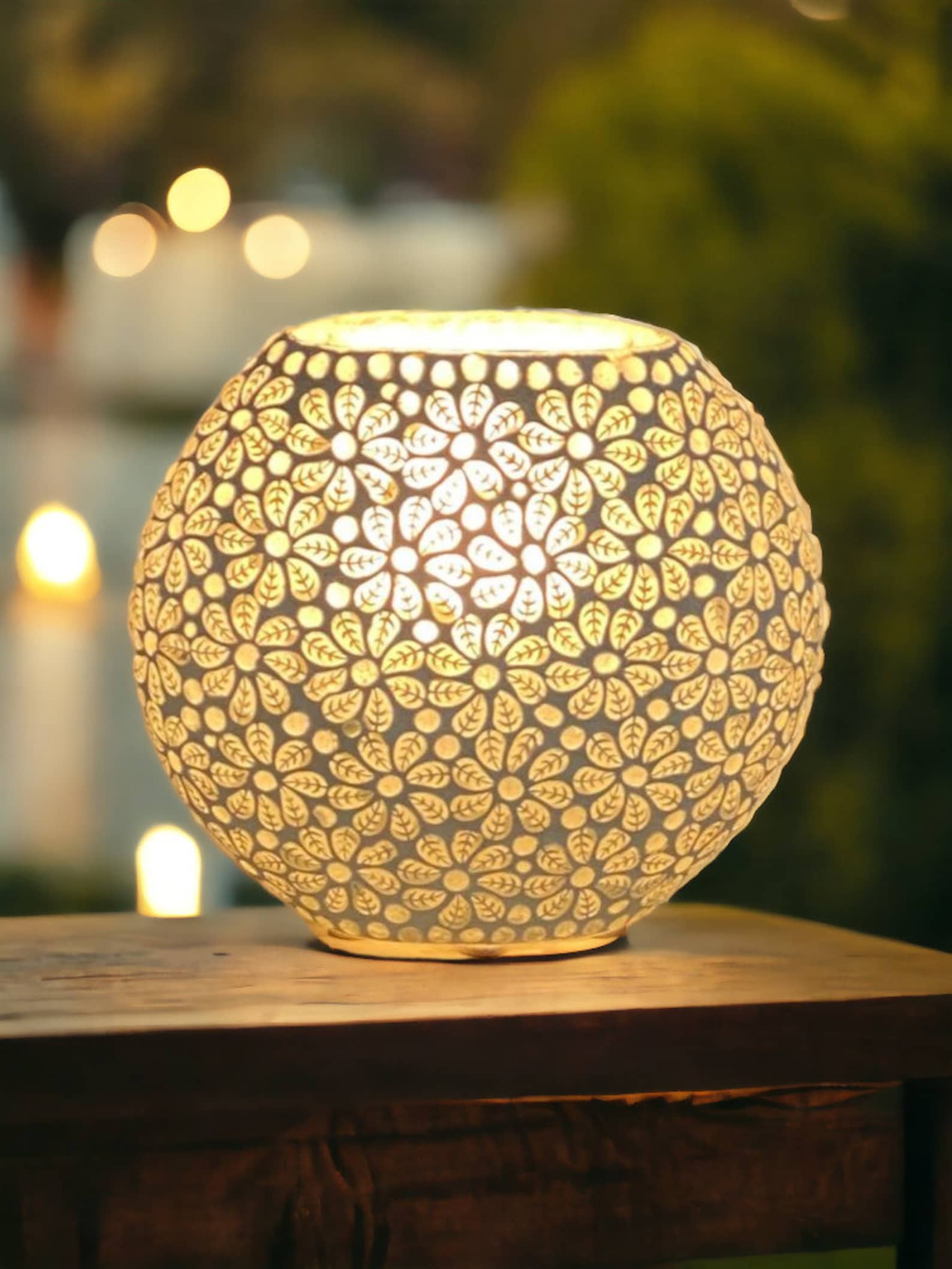 Handmade White Glass Flower Lamp: Round Accent Lighting (8x7x3) - Etsy