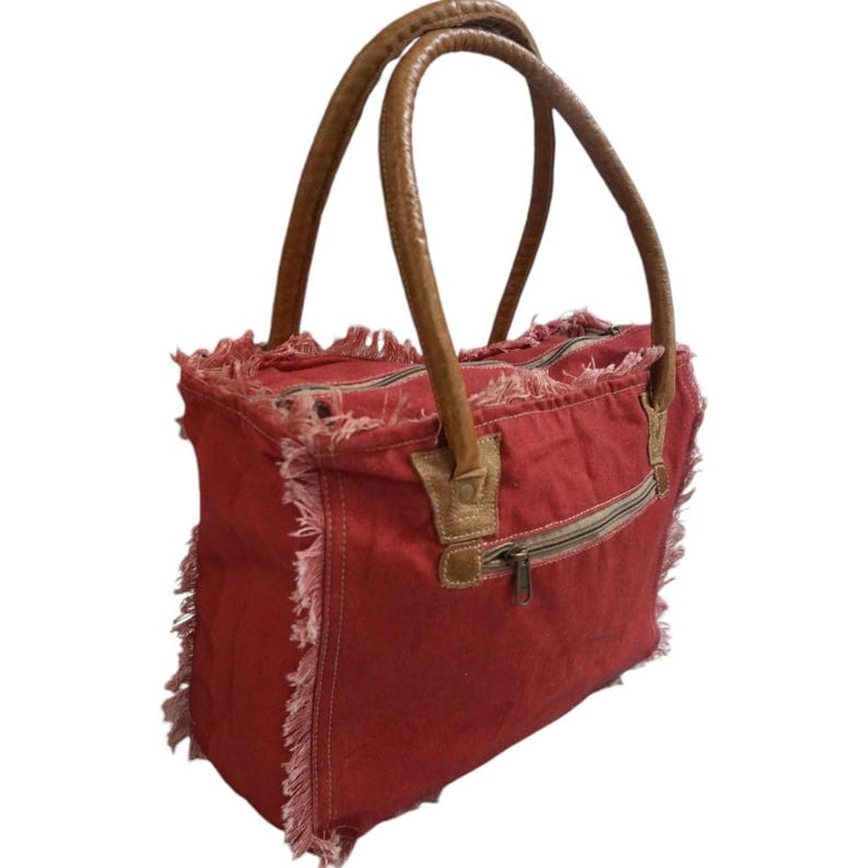 Vintage Style Red Canvas Shoulder Bag: Le Cafe Print, Leather Straps - Etsy