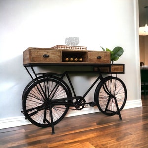 Hand-crafted Vintage Bicycle Console Table: Unique Desk With Drawers ...