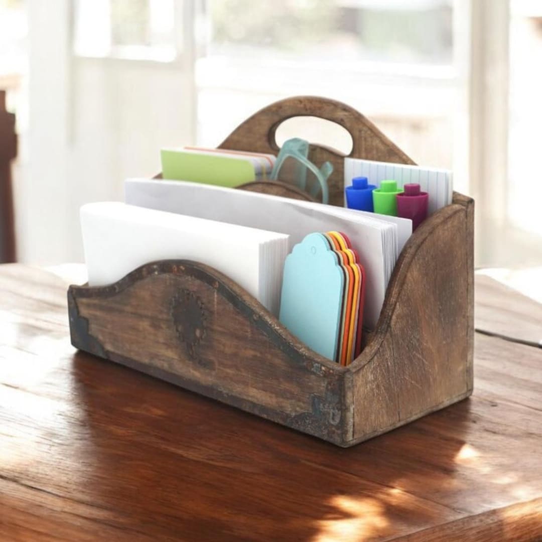 Vintage Rustic Desk Tidy Organizer With Three Sections Farmhouse Decor ...