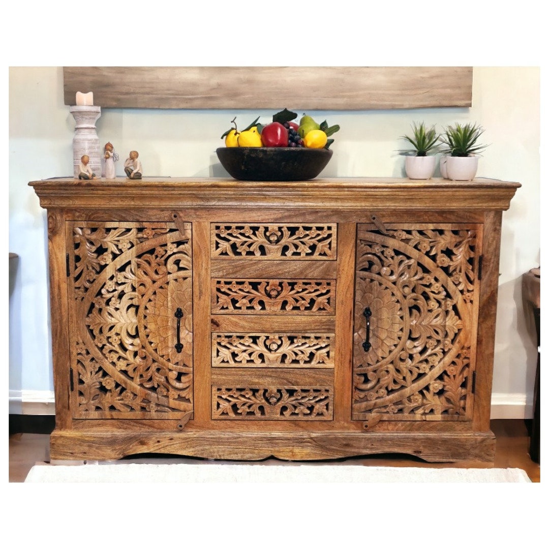 Elegant Hand-carved Wood Buffet - Intricate Design - 53"x16"x32" Solid ...