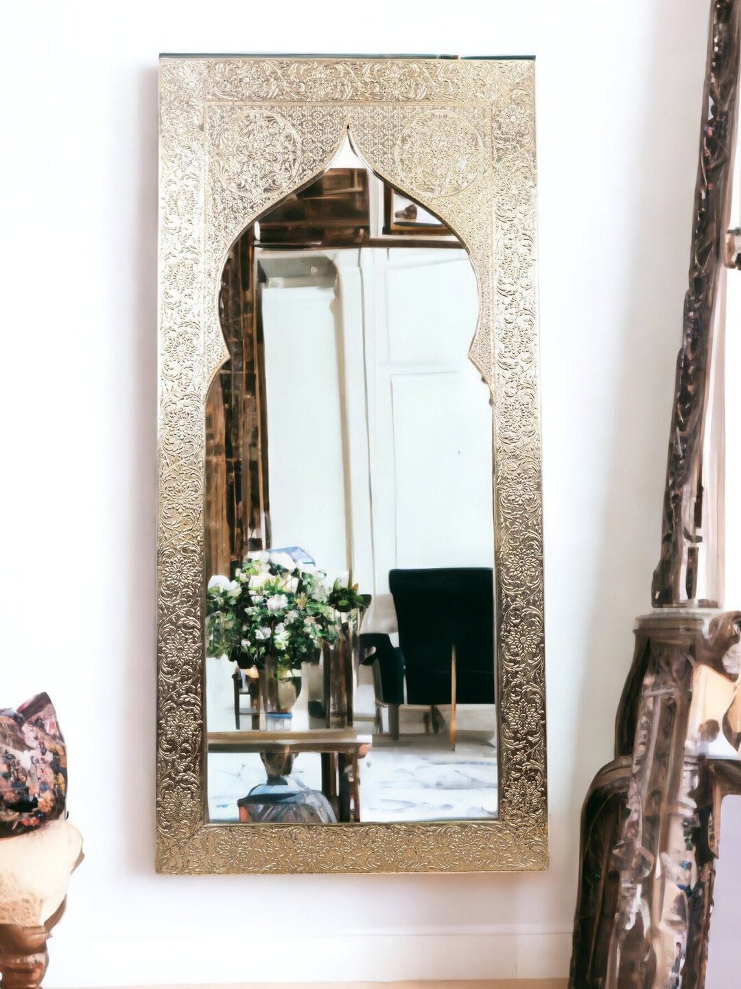 Unique White Metal Hand-embossed Arabesque Mirror Stunning Large Accent ...