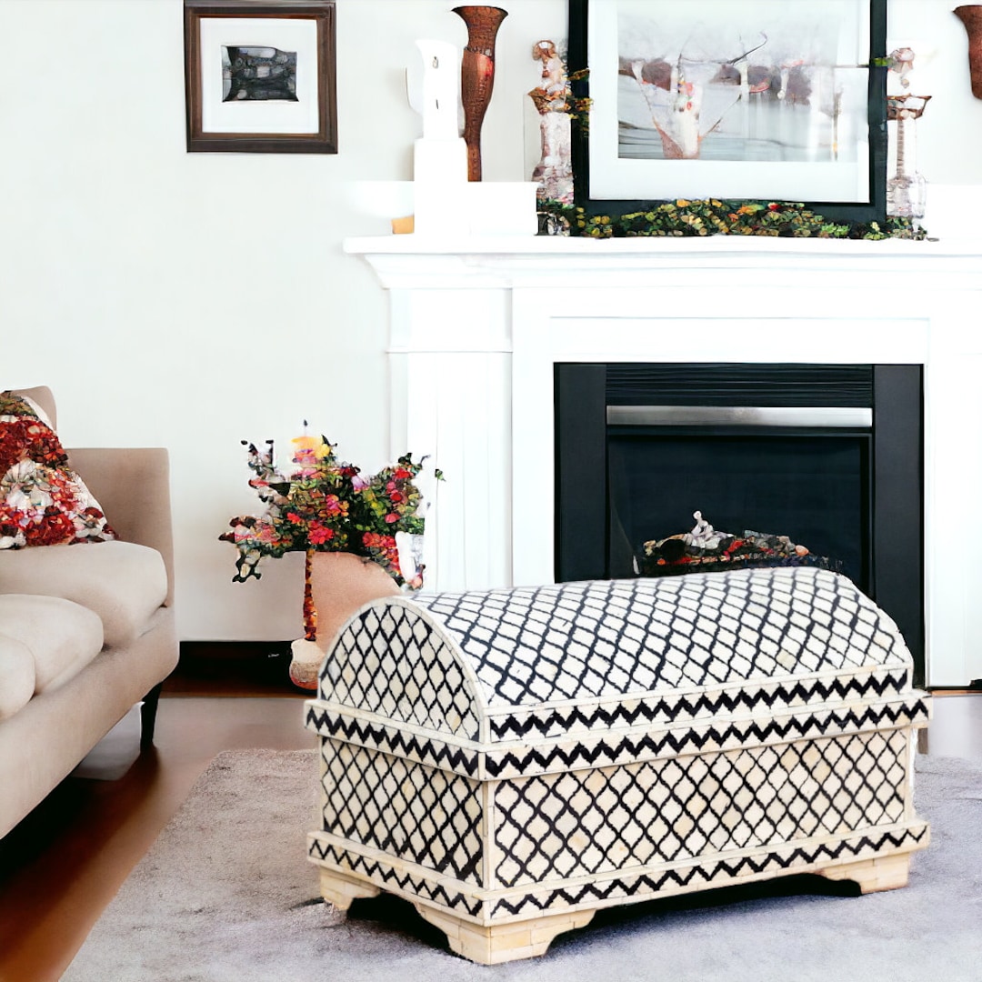Handmade Bone Inlay Trunk: Black and White Accent Storage - Etsy