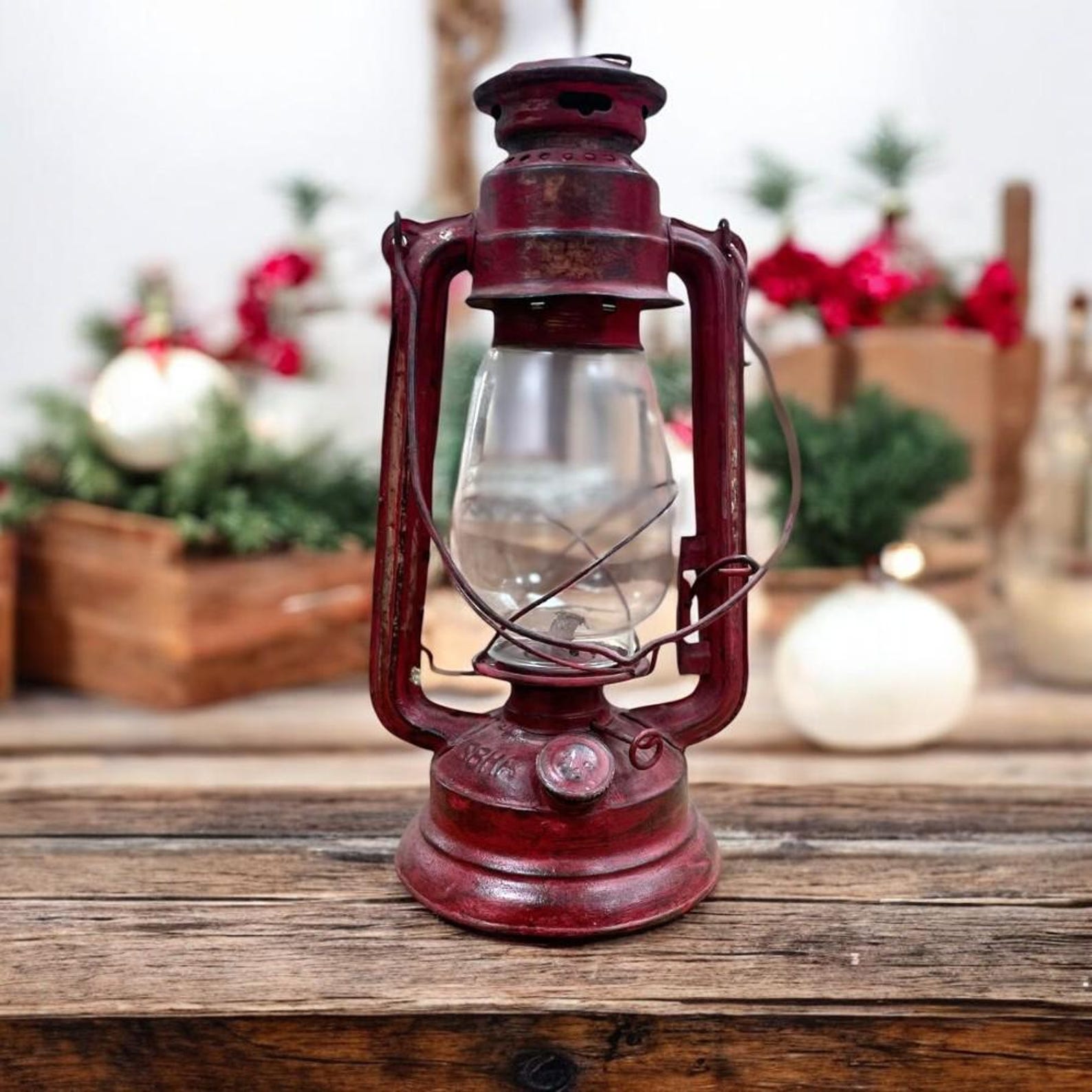 Red Vintage Hurricane Lantern: Rustic Farmhouse Oil Lamp Decor - Etsy