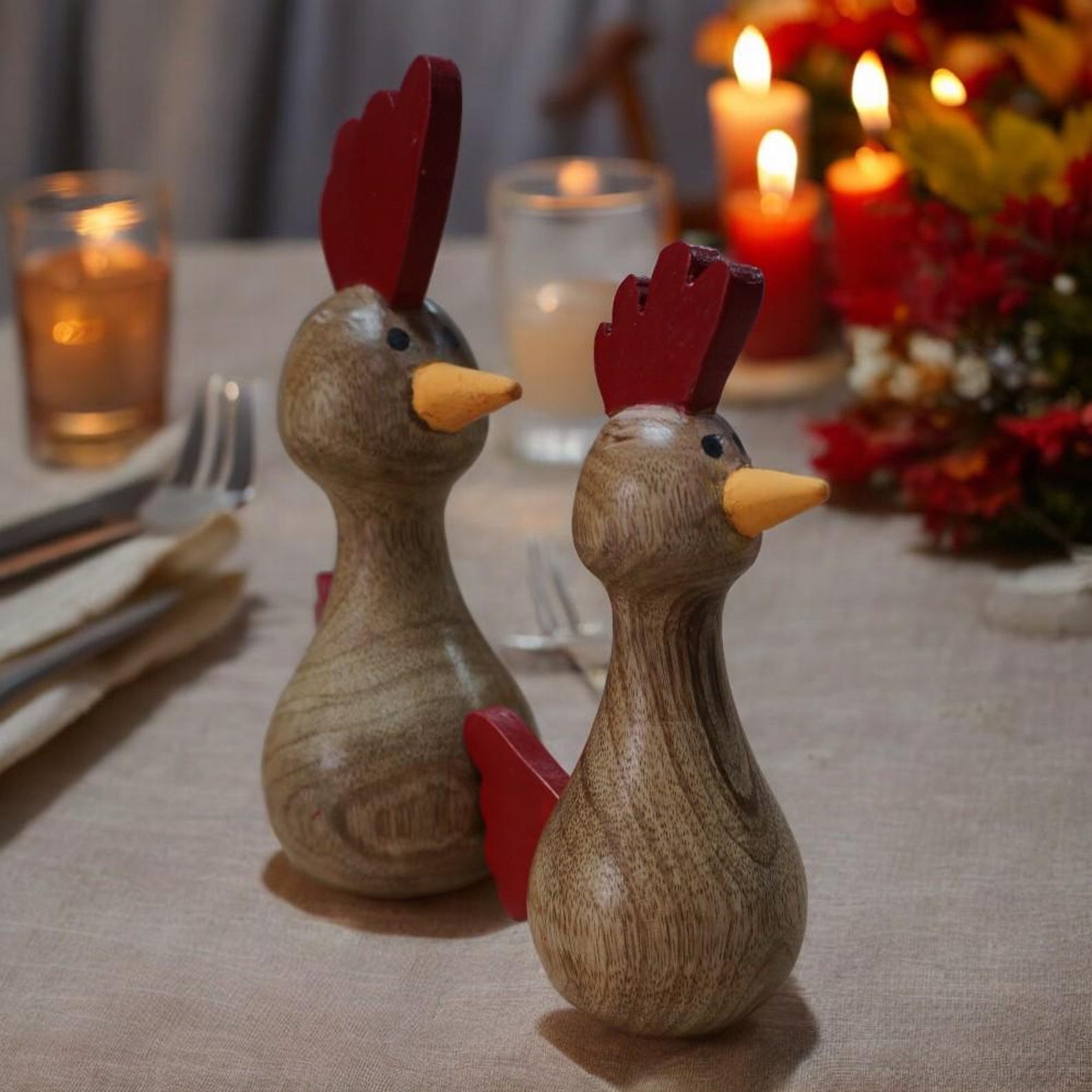 Set of 2 Hand-crafted Wooden Roosters an Adorable Rustic Accent for ...