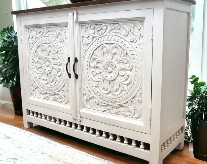 Handmade Mango Wood Sideboard: Handcarved Buffet Cabinet - Etsy