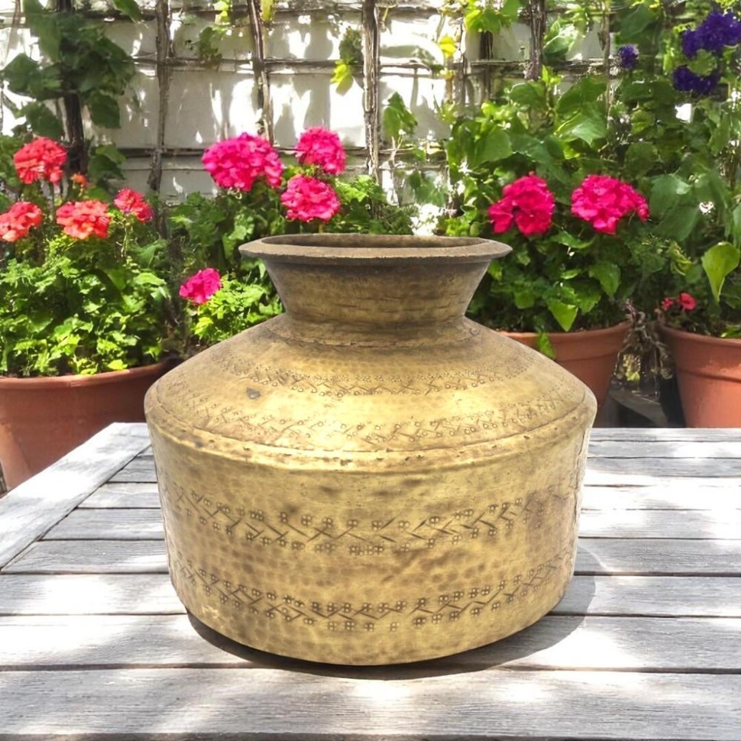 Vintage Brass Water Ceremonial Pot, Large Brass Vase, Antique Home ...