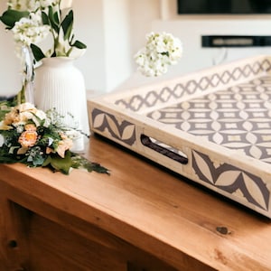 Large Decorative Serving Tray With Elegant Geometric Motif Gray and ...