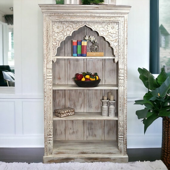 Hand crafted Solid Wood Display Bookcase With Four Shelves Hand carved and Fully Assembled Etsy
