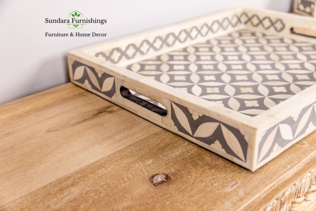 Large Decorative Serving Tray With Elegant Geometric Motif - Etsy