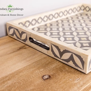 Large Decorative Serving Tray With Elegant Geometric Motif Gray and ...