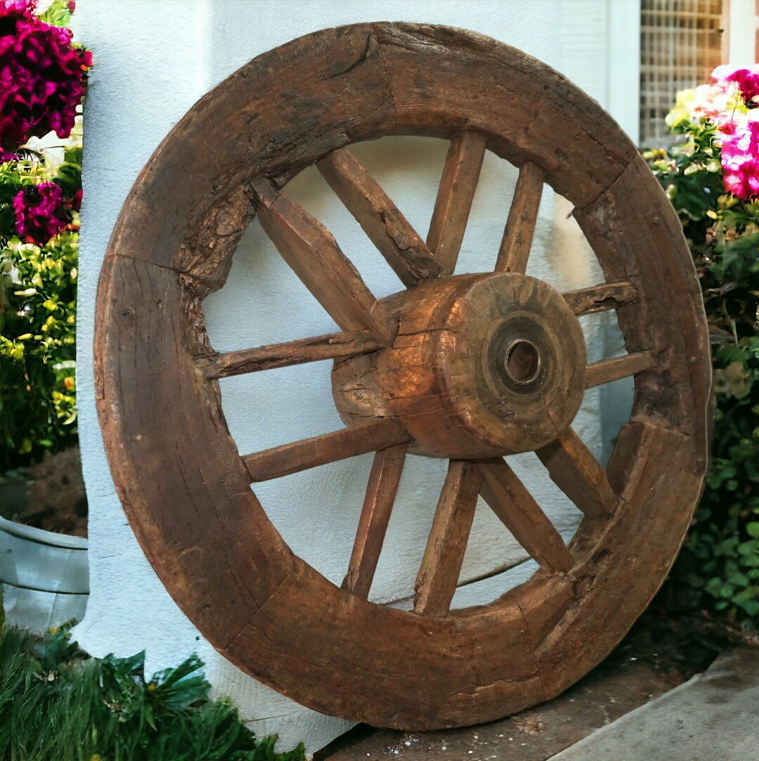 Unique Antique Ox Cart Wagon Wheel 44 Tall Perfect Rustic Decor Accent ...