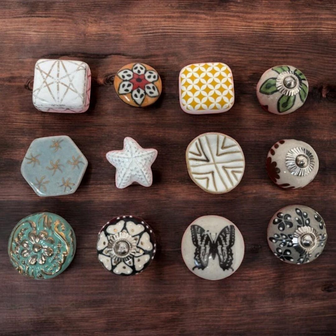 Unique Ceramic Hand-painted Drawer Knobs Selection of Colors and Styles Easy Update Your ...