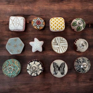 Unique Ceramic Hand-painted Drawer Knobs Selection of Colors and Styles Easy Update Your ...
