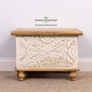 Hand-carved Mango Wood Trunk: Whitewashed Accent Storage Box - Etsy