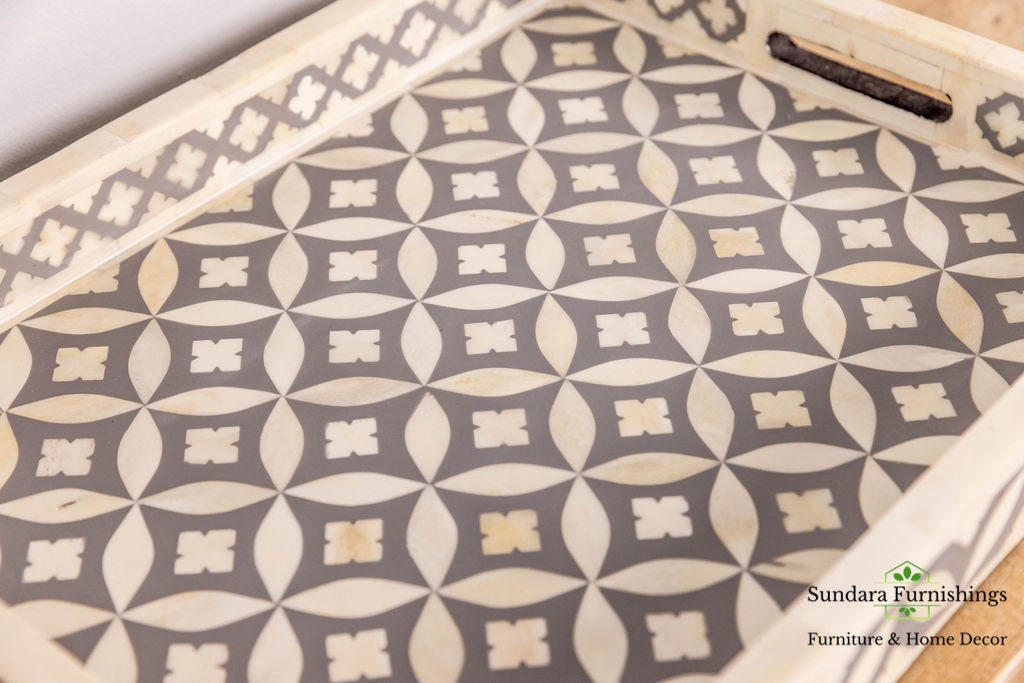 Large Decorative Serving Tray With Elegant Geometric Motif Gray and ...