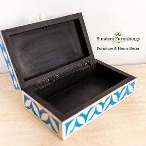Hand-crafted Blue Inlay Jewelry Box: Floral Geometric Keepsake (9x5x3 ...