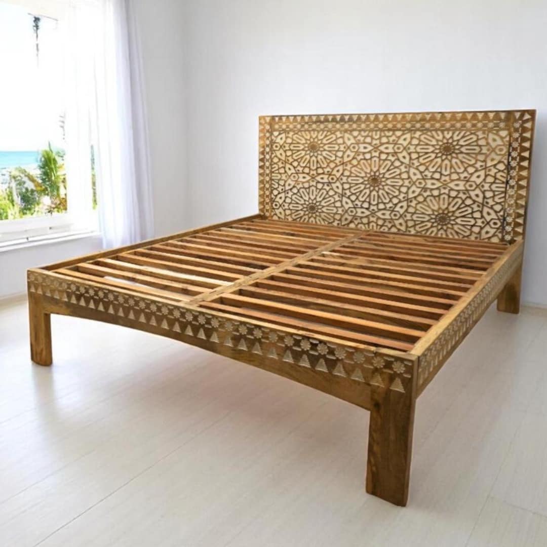 Hand-carved Mandala King Bed Frame: Solid Mango Wood Platform - Etsy