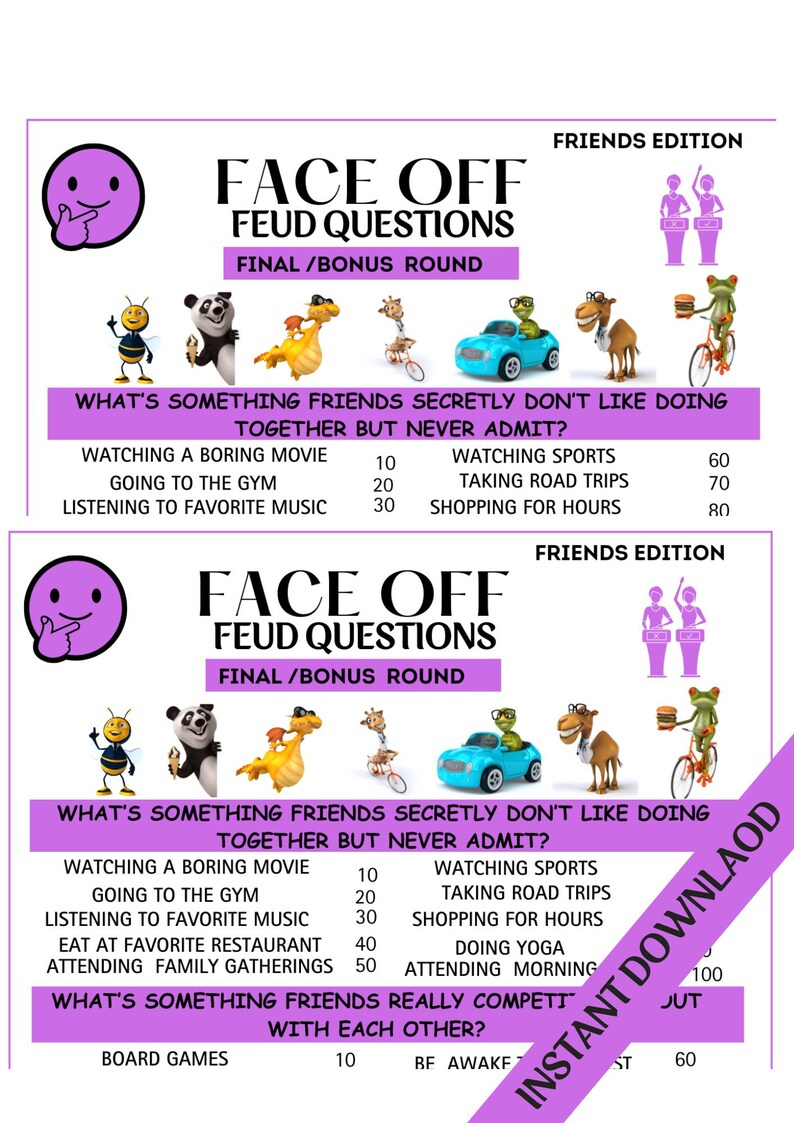 FRIENDS Feud Game, Printable Family Game, Friendly Feud, Trivia Quiz ...