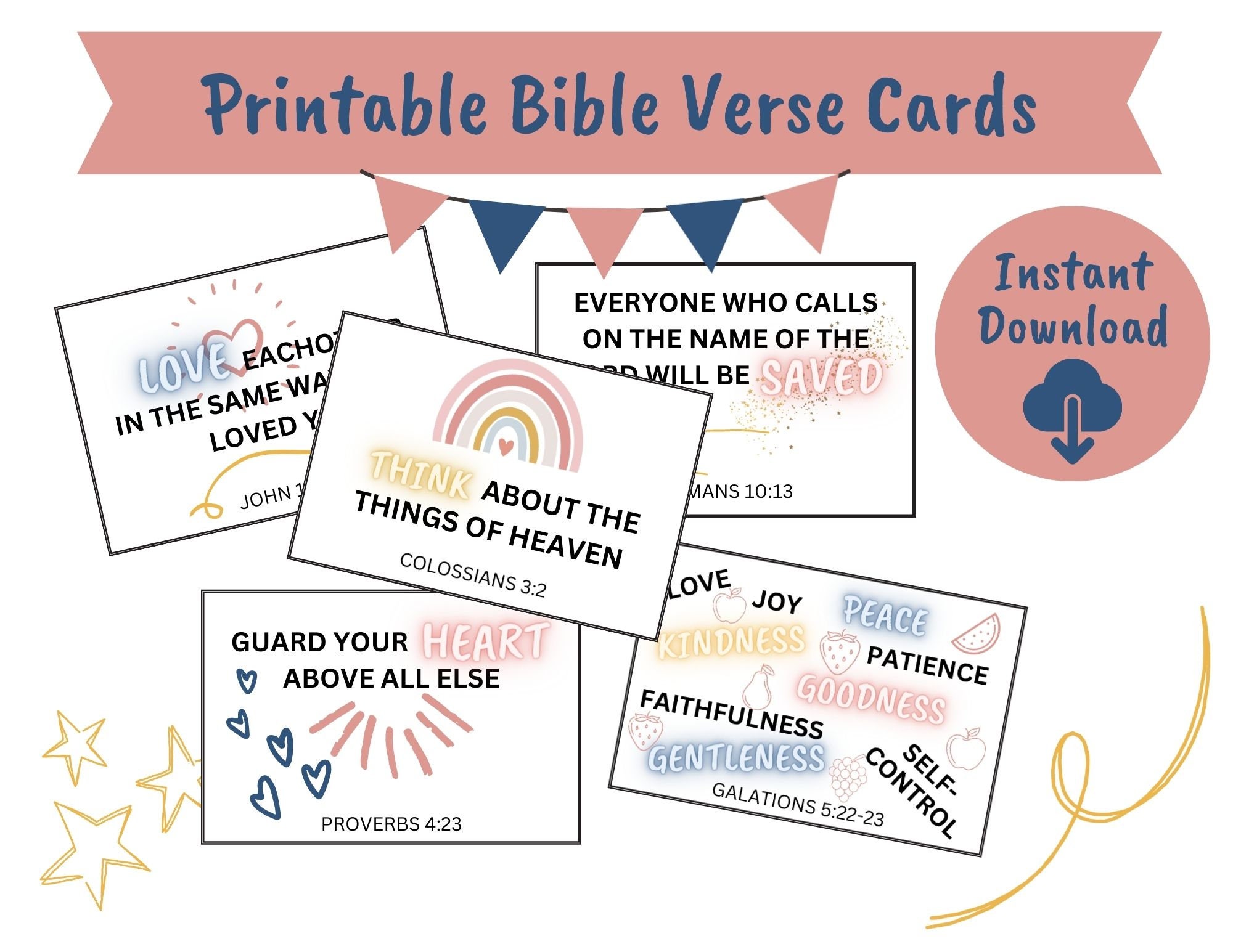 Printable Bible Verse Cards for Kids | Kids Scripture Cards | Lunch Box ...