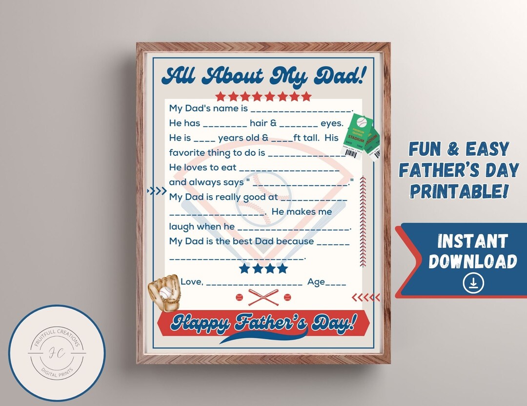 Father's Day Printable | All About My Dad | Preschool Father's Day Gift ...