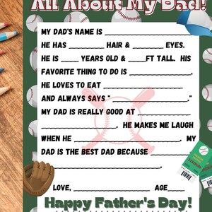 Father's Day Printable | All About My Dad | Father's Day Gift | Dad ...