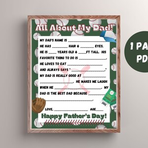 Father's Day Printable | All About My Dad | Father's Day Gift | Dad ...