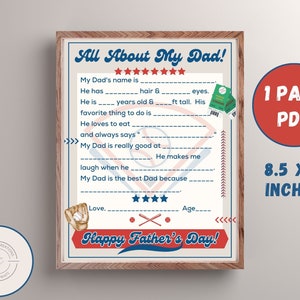 Father's Day Printable | All About My Dad | Preschool Father's Day Gift ...