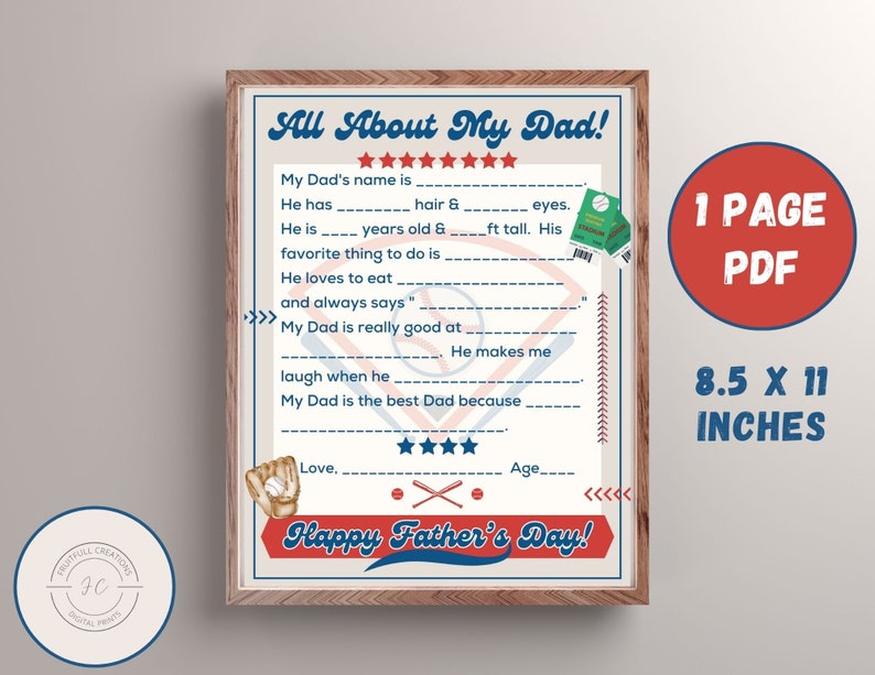 Father's Day Printable | All About My Dad | Preschool Father's Day Gift ...