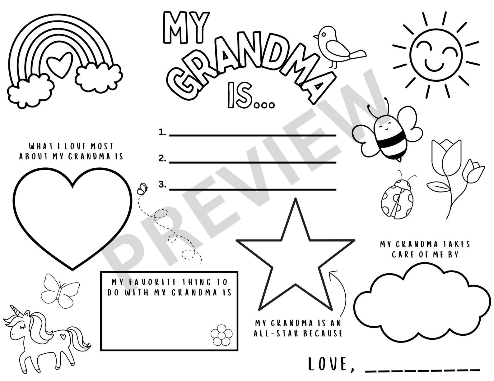 Mother's Day Printable | Printable Coloring Page | Grandma Birthday ...
