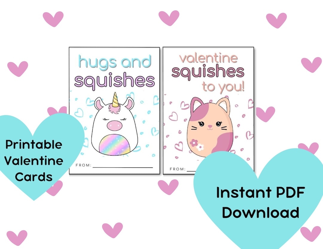 Squishmallow Valentine Cards: Printable Kids Valentines (instant ...