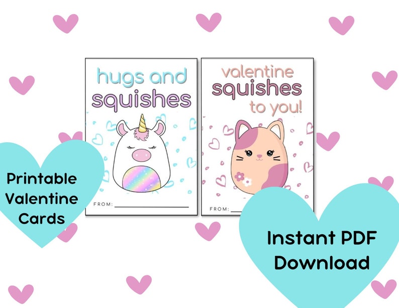 Squishmallow Valentine Cards: Printable Kids Valentines (instant ...