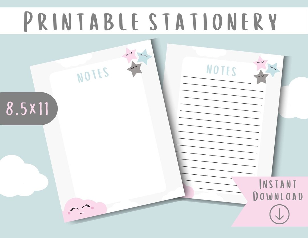 Printable Stationery | Notepad Paper | Stars & Cloud | Printable ...