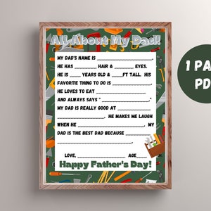 Father's Day Printable | All About My Dad | Father's Day Gift | Dad ...