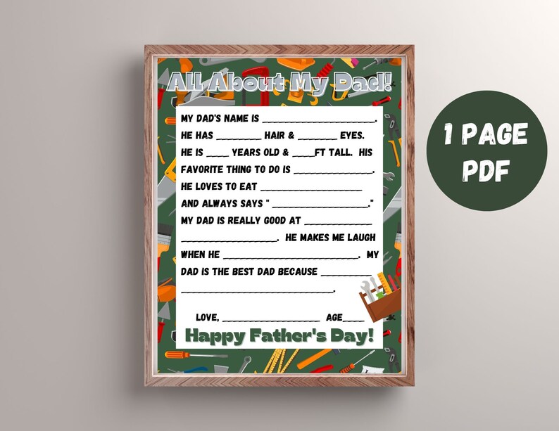Father's Day Printable | All About My Dad | Father's Day Gift | Dad ...