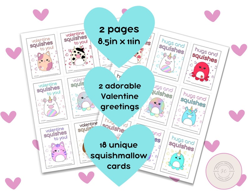 Squishmallow Valentine Cards: Printable Kids Valentines (instant ...