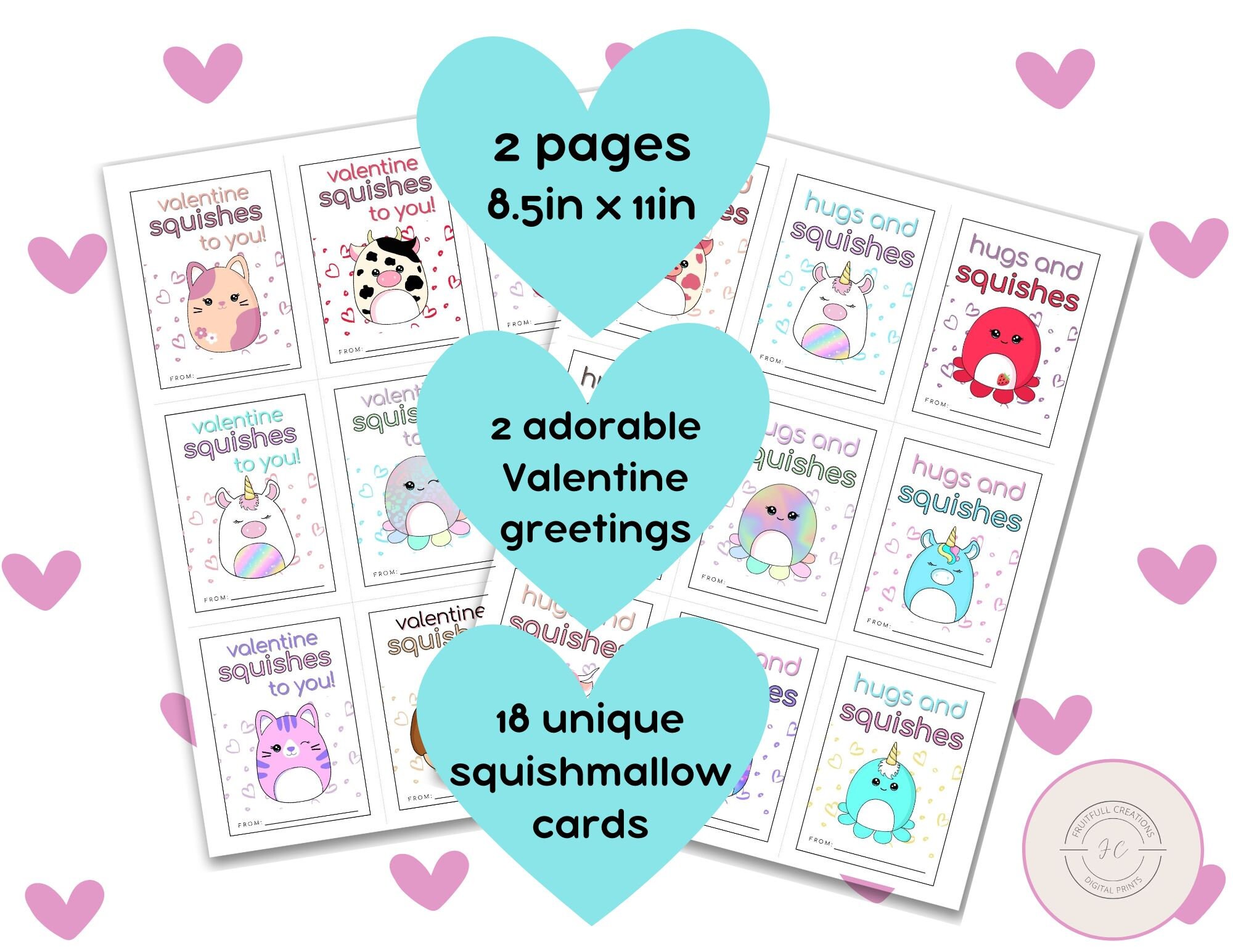 Squishmallow Valentine Cards: Printable Kids Valentines (instant ...