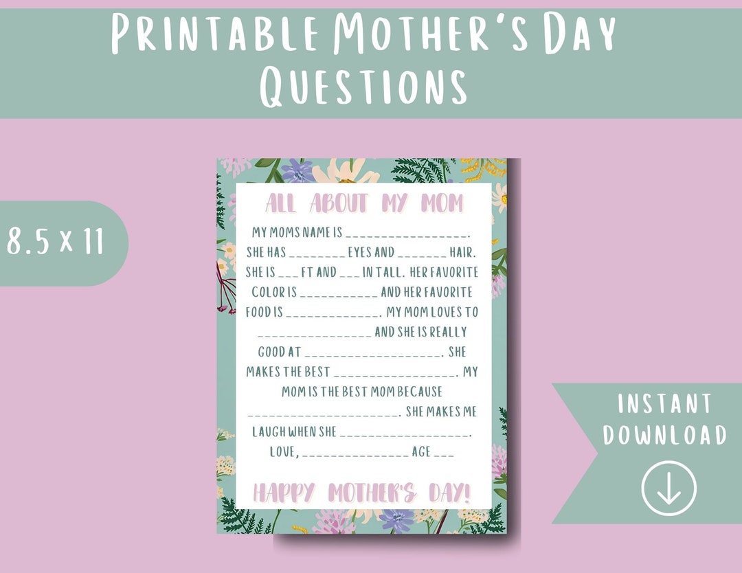 All About My Mom Printable Questions: Mother's Day Activity (PDF ...