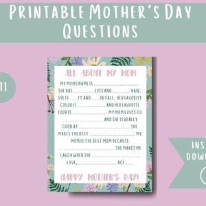 All About My Mom Printable Questions: Mother's Day Activity (PDF ...