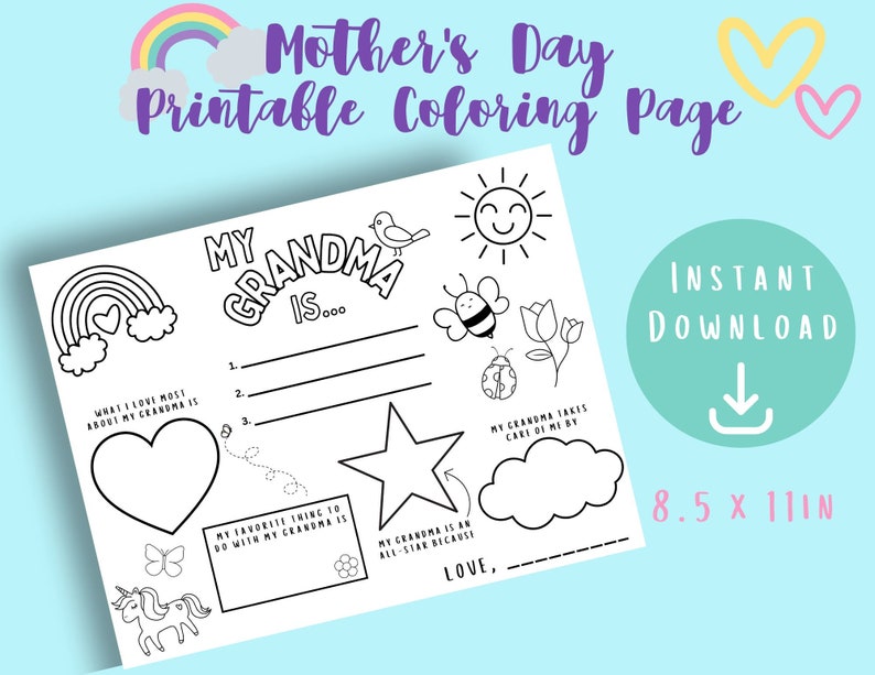 Mother's Day Printable | Printable Coloring Page | Grandma Birthday ...