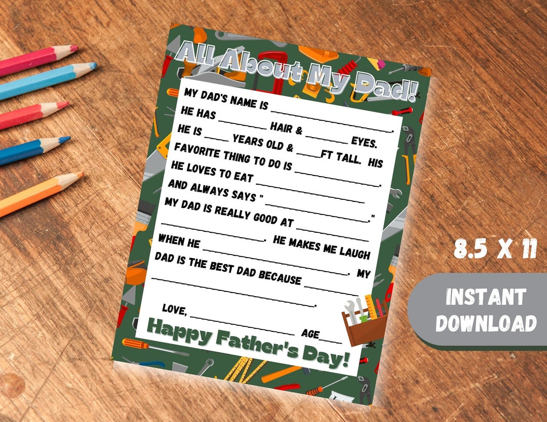 Father's Day Printable | All About My Dad | Father's Day Gift | Dad ...