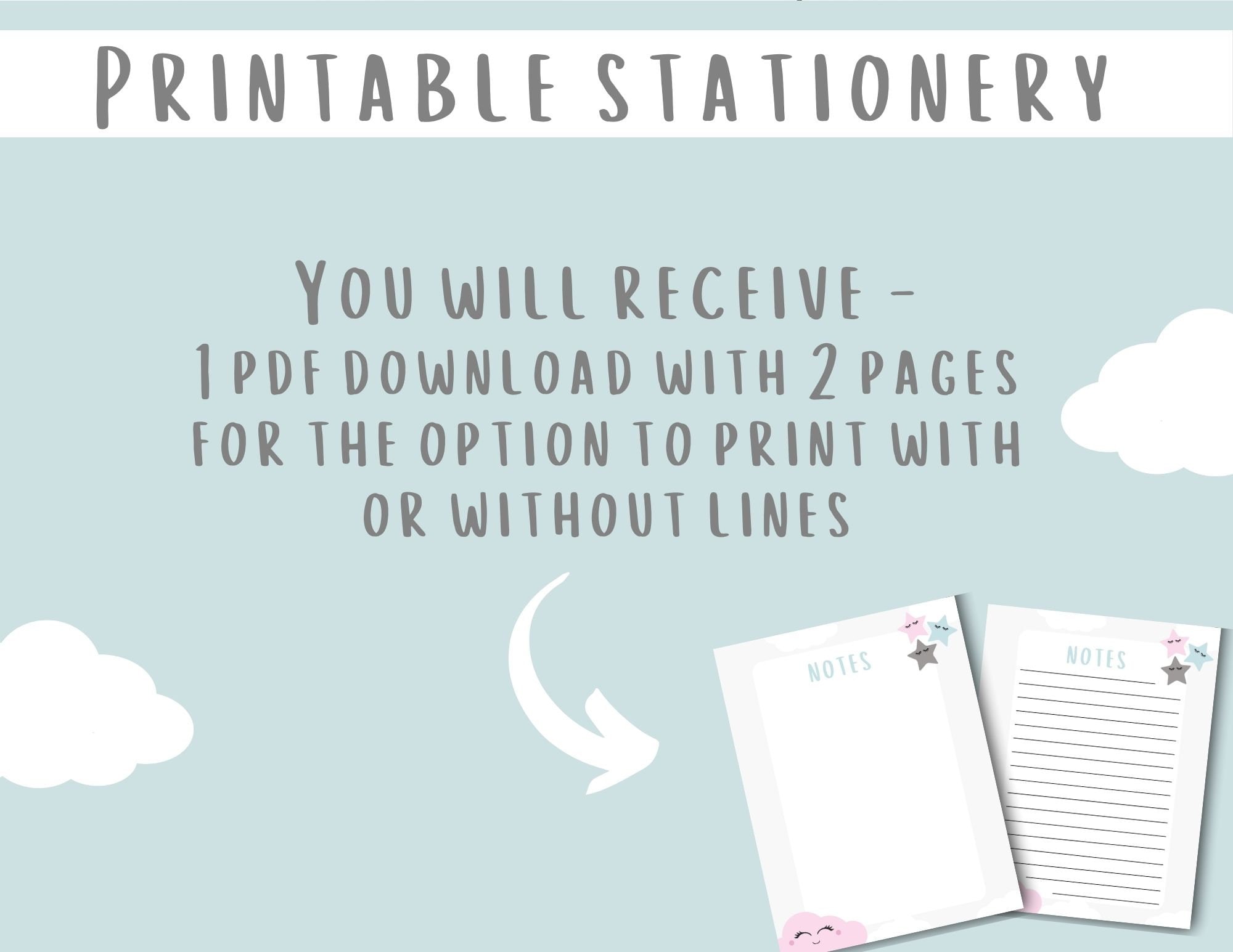 Stars & Cloud Stationery | Printable Notepad Paper (instant Download ...