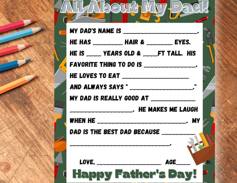 Father's Day Printable | All About My Dad | Father's Day Gift | Dad ...