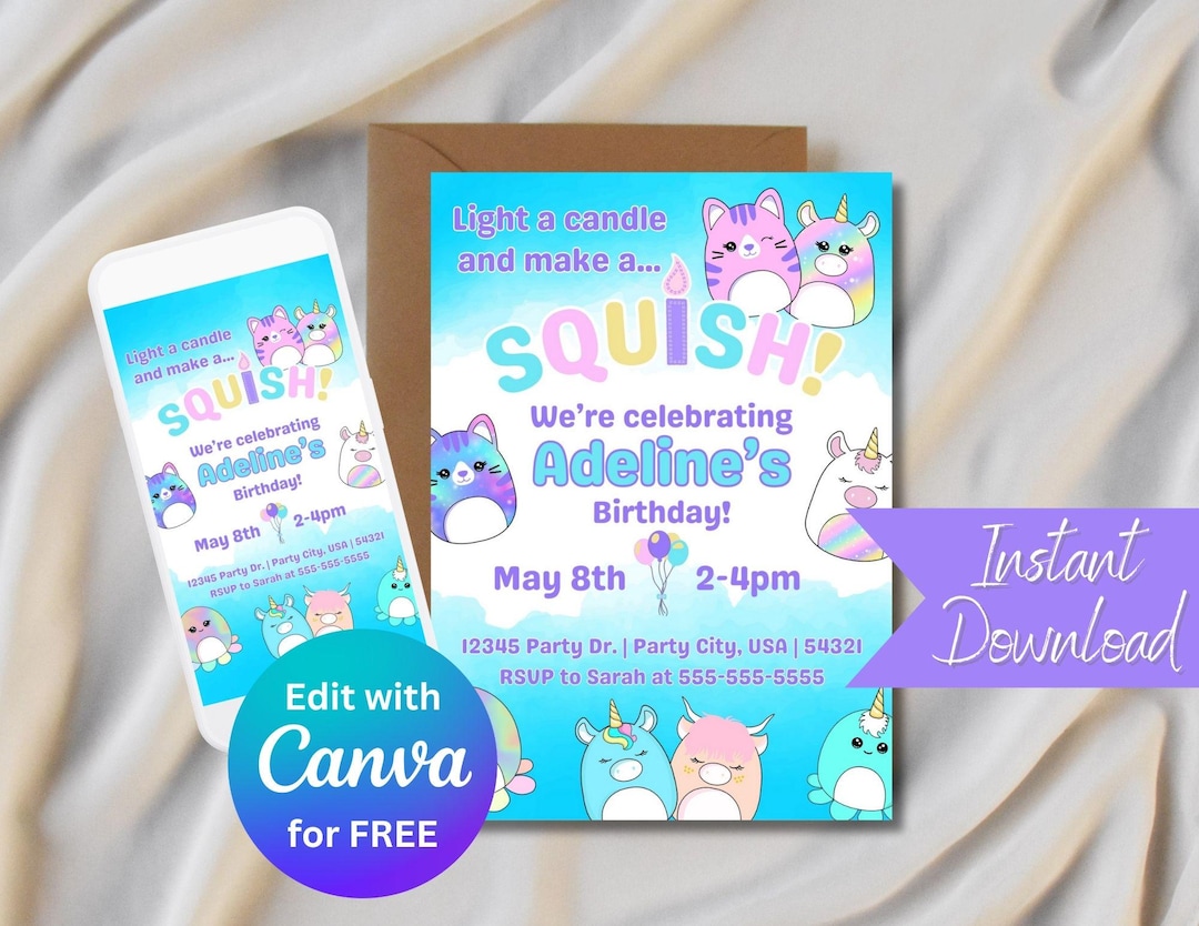 Editable Squishmallow Birthday Invitation: Instant Download (5x7 ...