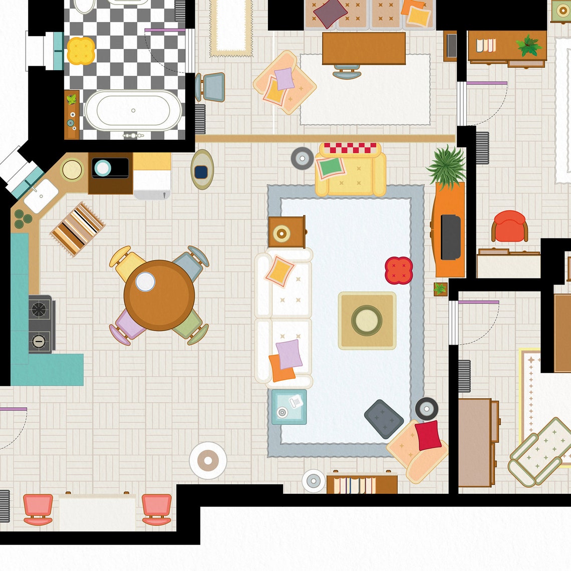 FRIENDS TV Show Floor Plan: Monica, Rachel, Chandler, Joey, Apartments ...